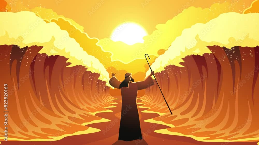 Moses parting the Red Sea. Perfect for religious content, educational ...