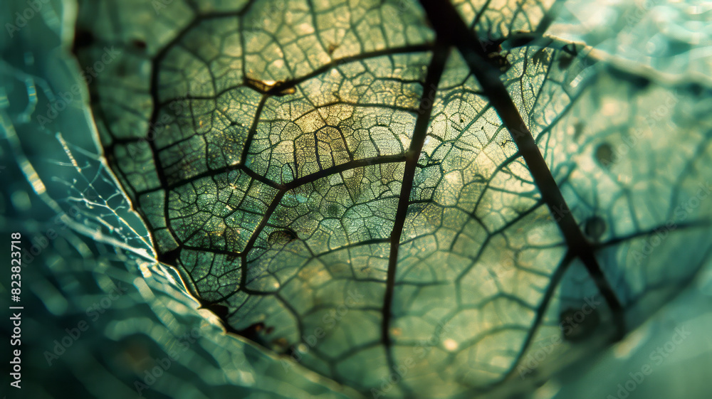 An artistic rendering of a convex lens magnifying the details of a leaf ...