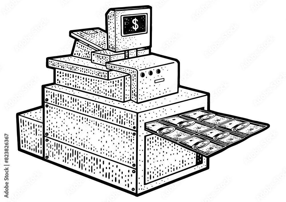 printing money dollars machine sketch engraving PNG illustration. T ...