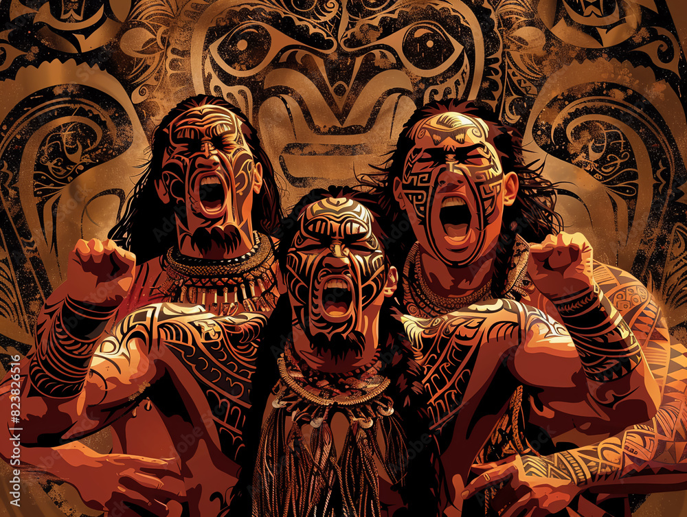 Maori haka dance in New Zealand, traditional tattoos, fierce ...