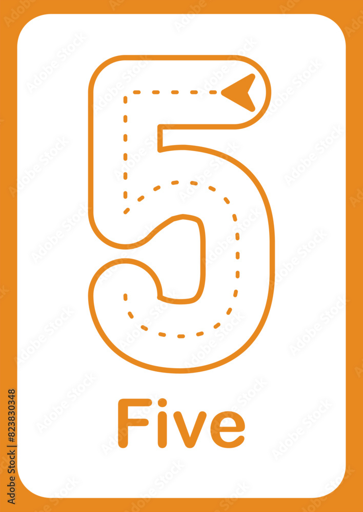 Printable flashcard trace number 5 and text for children. For preschool ...