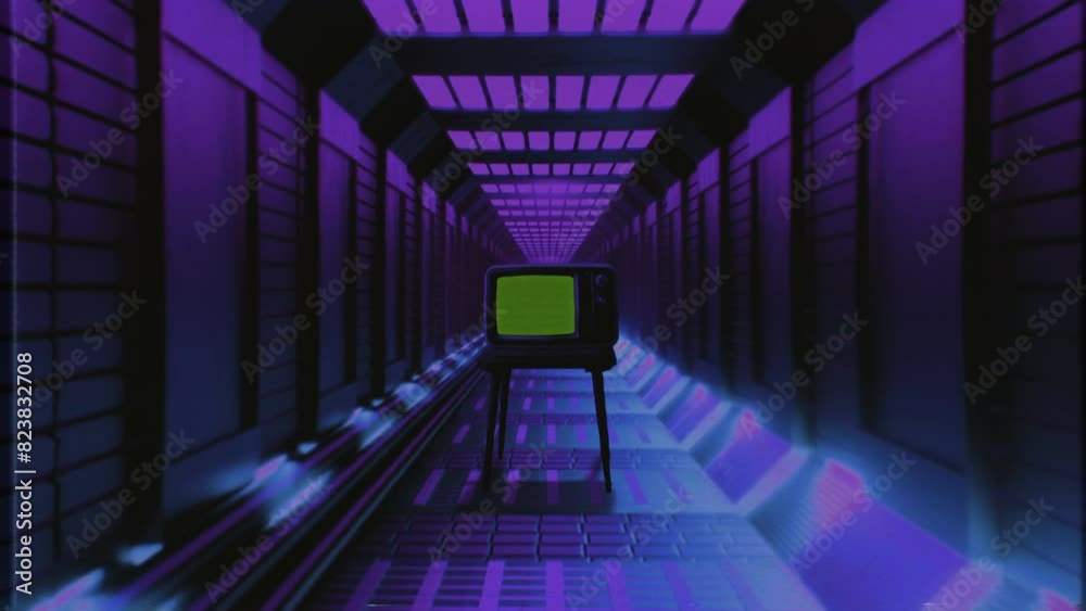 Green Screen TV Neon Lights Tunnel Old VHS Effect Tracking Shot ...