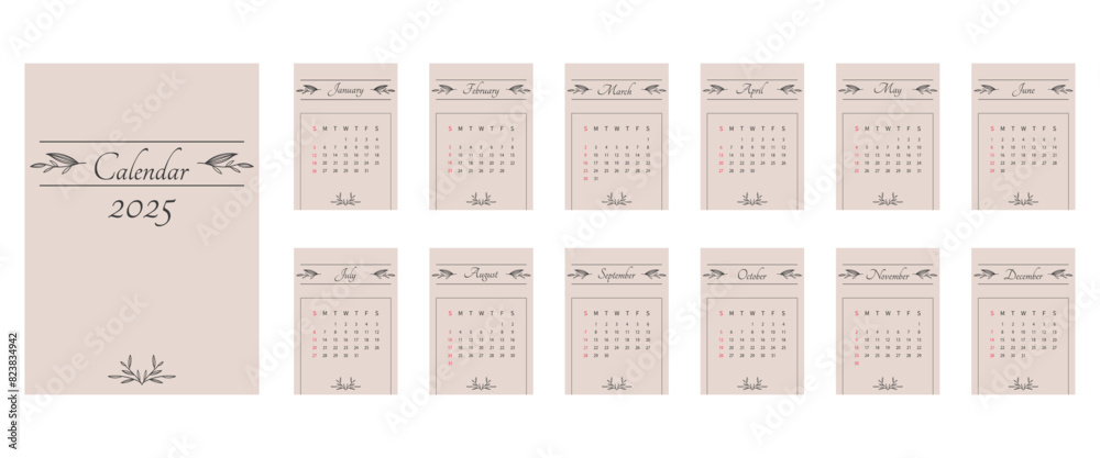 Vector illustration. Colorful calendar 2025 template. Week Starts on ...
