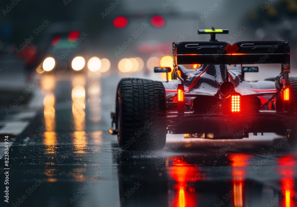 A Formula 1 car is partially visible from the back in a photo, with the ...