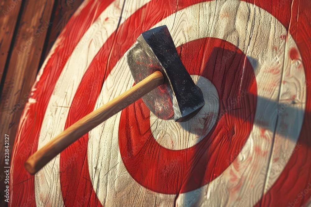 axe stuck in bullseye of throwing target precision and accuracy concept ...