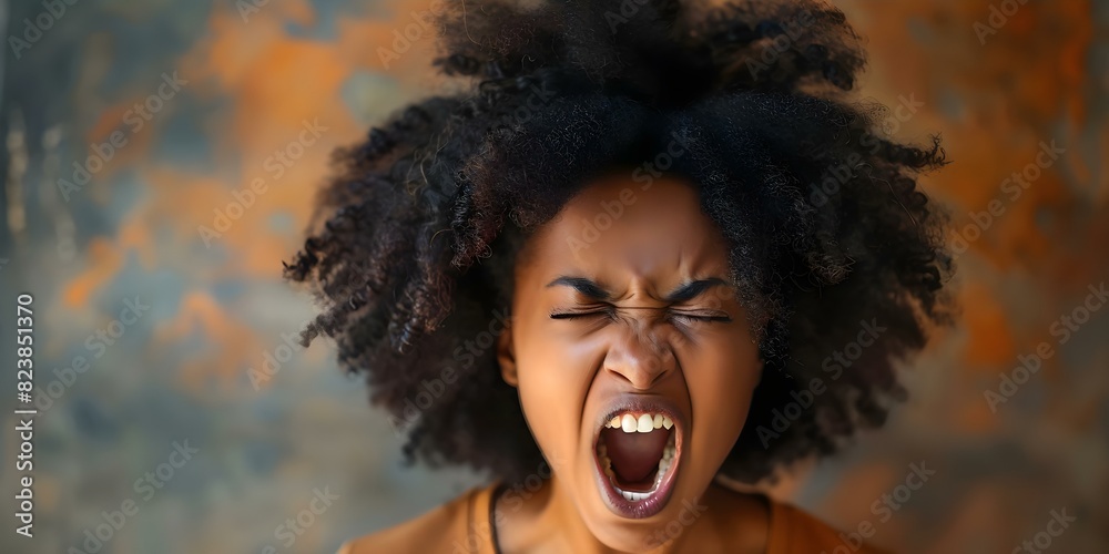 Black woman expressing strong emotions with open mouth and raised voice ...