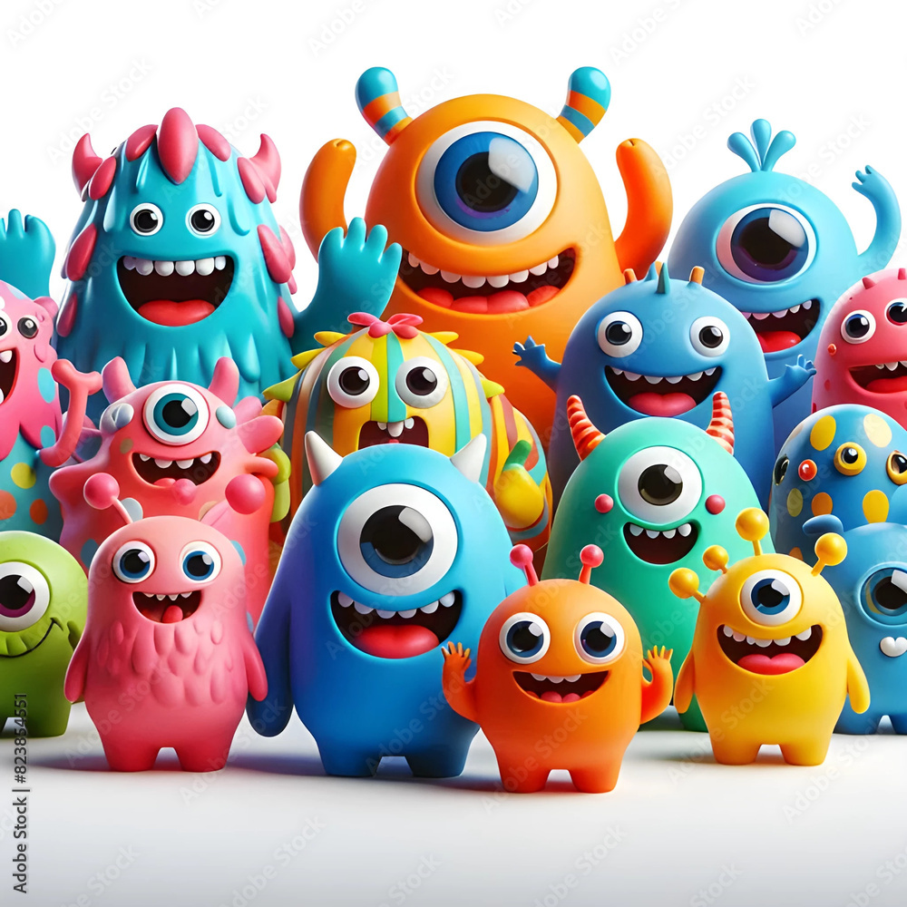 3d images of cute and packed monster characters in clusters,Generative ...