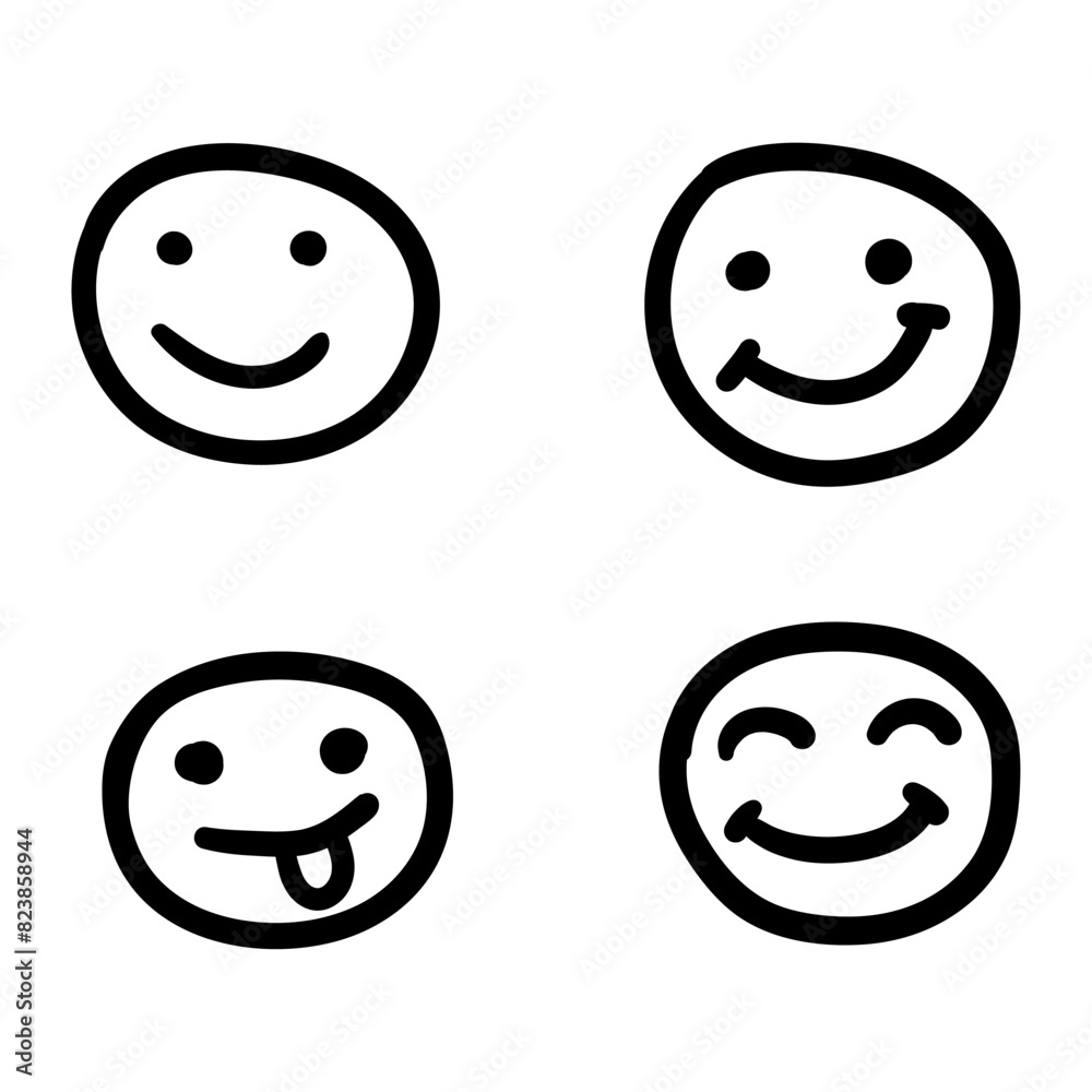 Doodle Emoji face icon set. Vector hand drawn emoticon characters ...