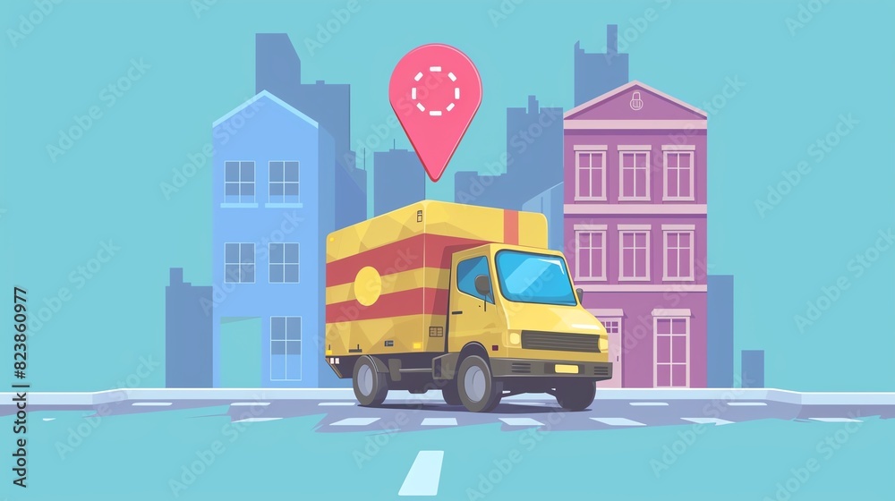 Box delivery service map flat design front view logistics network theme ...