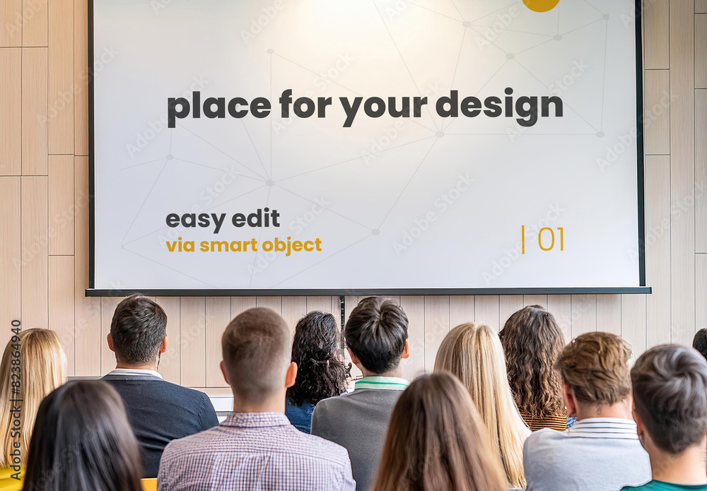 People watching projector screen mockup 01 Generative Ai Stock Template ...