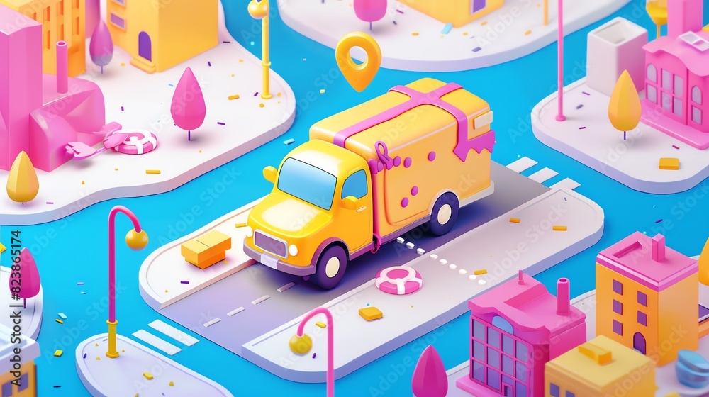 Cake delivery service map flat design front view logistics details ...