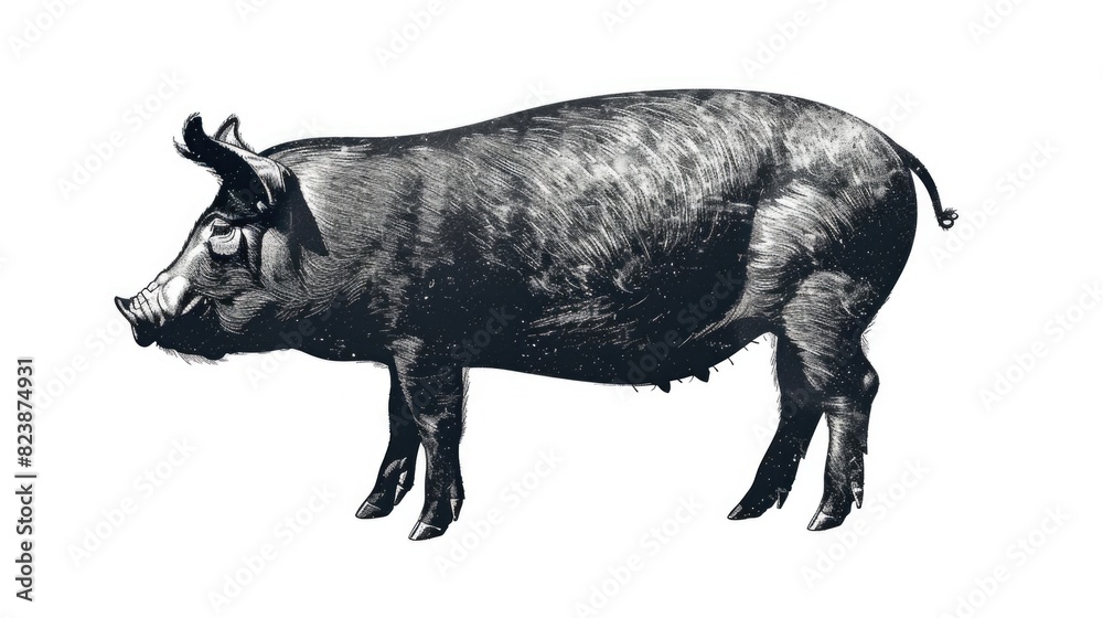 Simple black and white drawing of a pig, suitable for various design ...