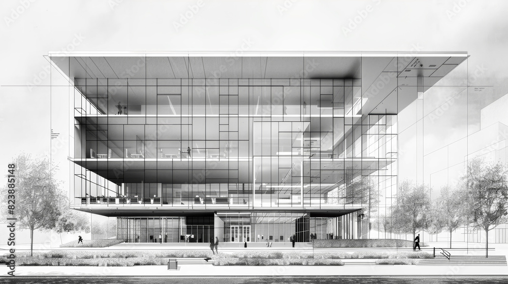 Architectural blueprint drawing design, construction plan of business ...