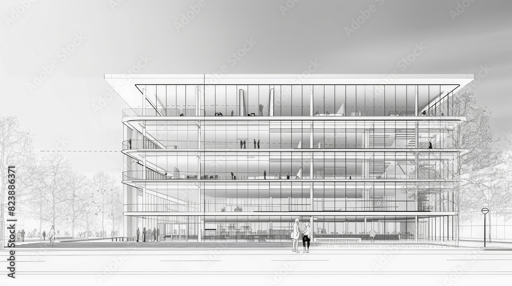 Architectural blueprint drawing design, construction plan of business ...