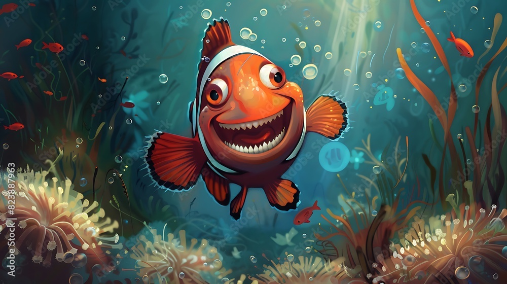 A chuckling clownfish with a comically large grin brightens up the ...