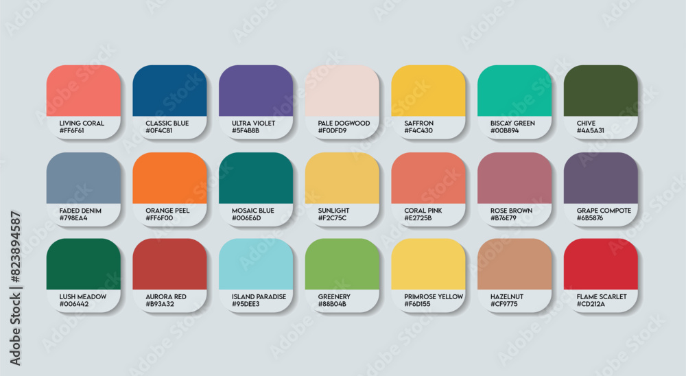 Fashion Trend Color Guide Palette with Color Names. Catalog Samples ...