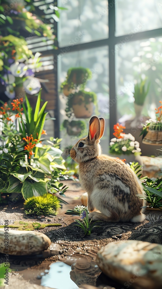Rabbit habitat setup flat design side view wildlife conservation theme ...