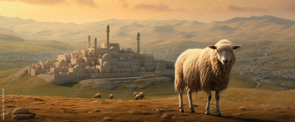 The sheep is a symbol of the Muslim animal. Eid al adha. Arafat day ...