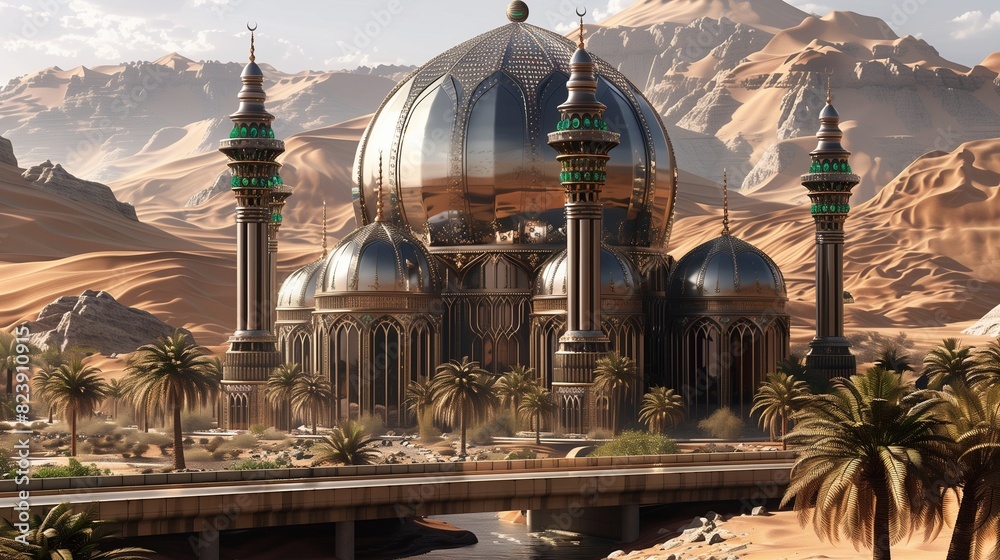 mosque is surrounded by four high pillars with chambers, creating a ...