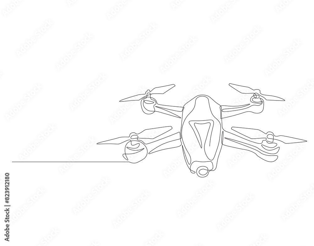 Continuous one line drawing of flying drone. One line drawing ...