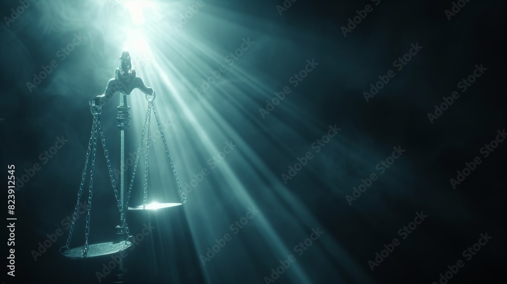 Artistic rendering of the Scales of Justice under a spotlight with ...