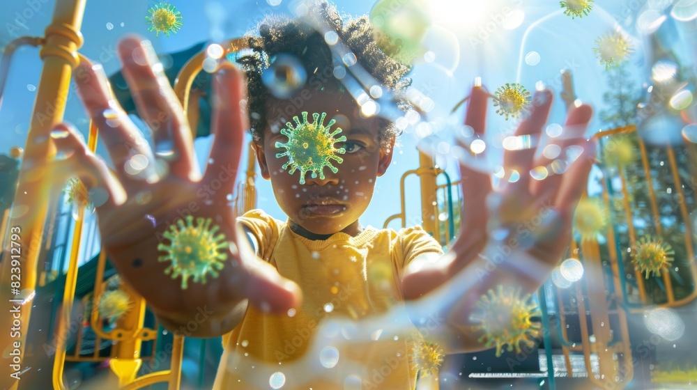 Child Touching Germ-Infested Playground Equipment with Germs ...