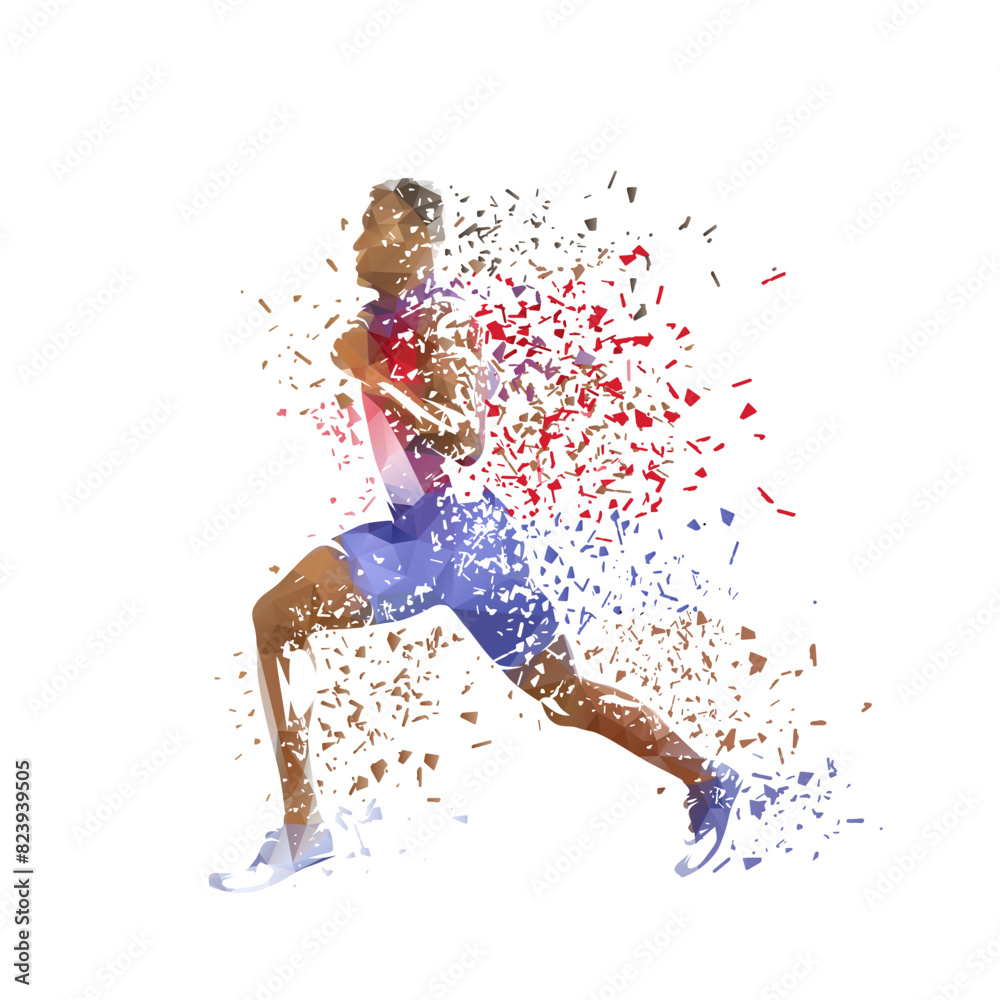 Run, running man, isolated low poly vector illustration with shatter ...