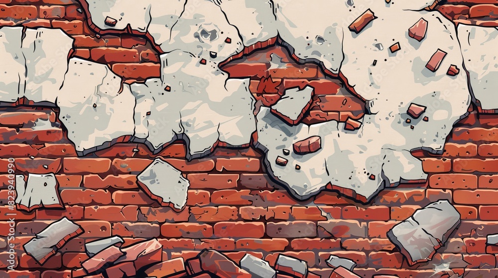 Vector illustration of a broken brick wall with gradients. Stock ...