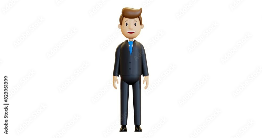 3D animation man. A strong office worker shows off his muscles and is ...