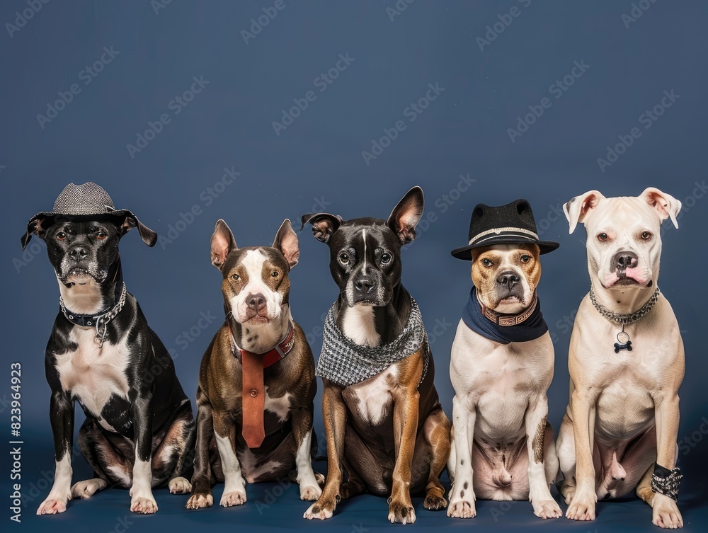Multiple dogs in hip-hop gangster attire, sitting and standing in cool ...