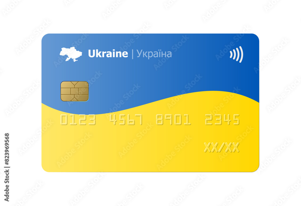 Bank credit card with flag and map of Ukraine isolated on white ...