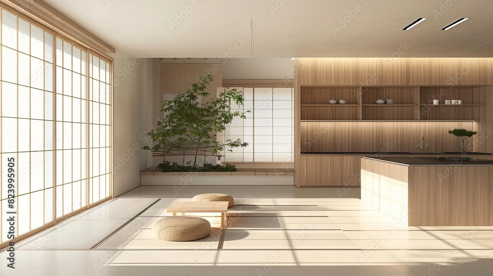 modern japanese minimalist interior with sleek kitchen tatami mats and ...