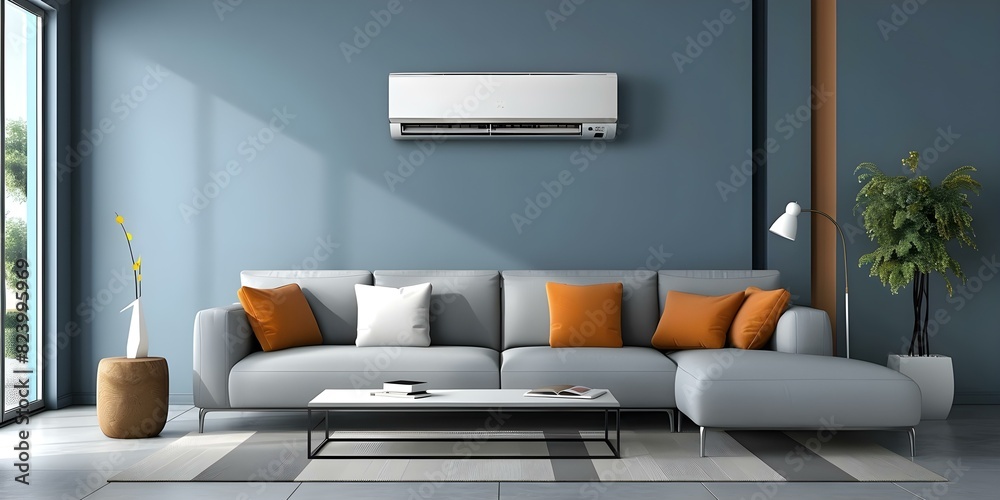 Mockup of a generic split unit air conditioner in a modern living room ...