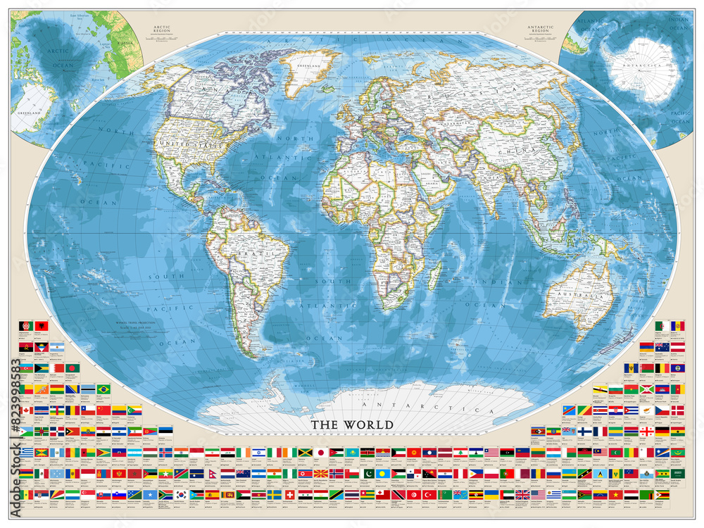 The World political map with flags. Super high quality. Detailed with ...