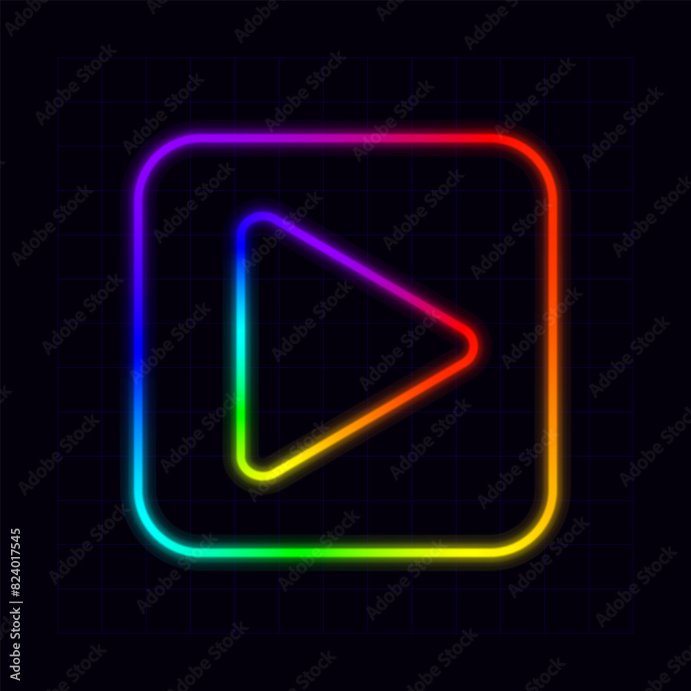 Play icon, neon rainbow visuals, gradient mesh graphics. Stock Vector ...