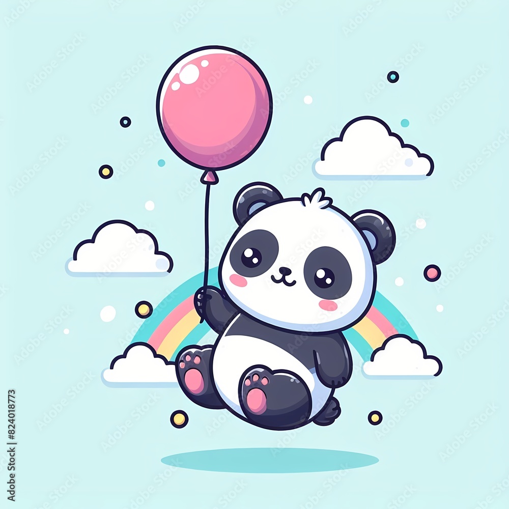 cute panda floating with balloon cartoon vector icon illustration Stock ...