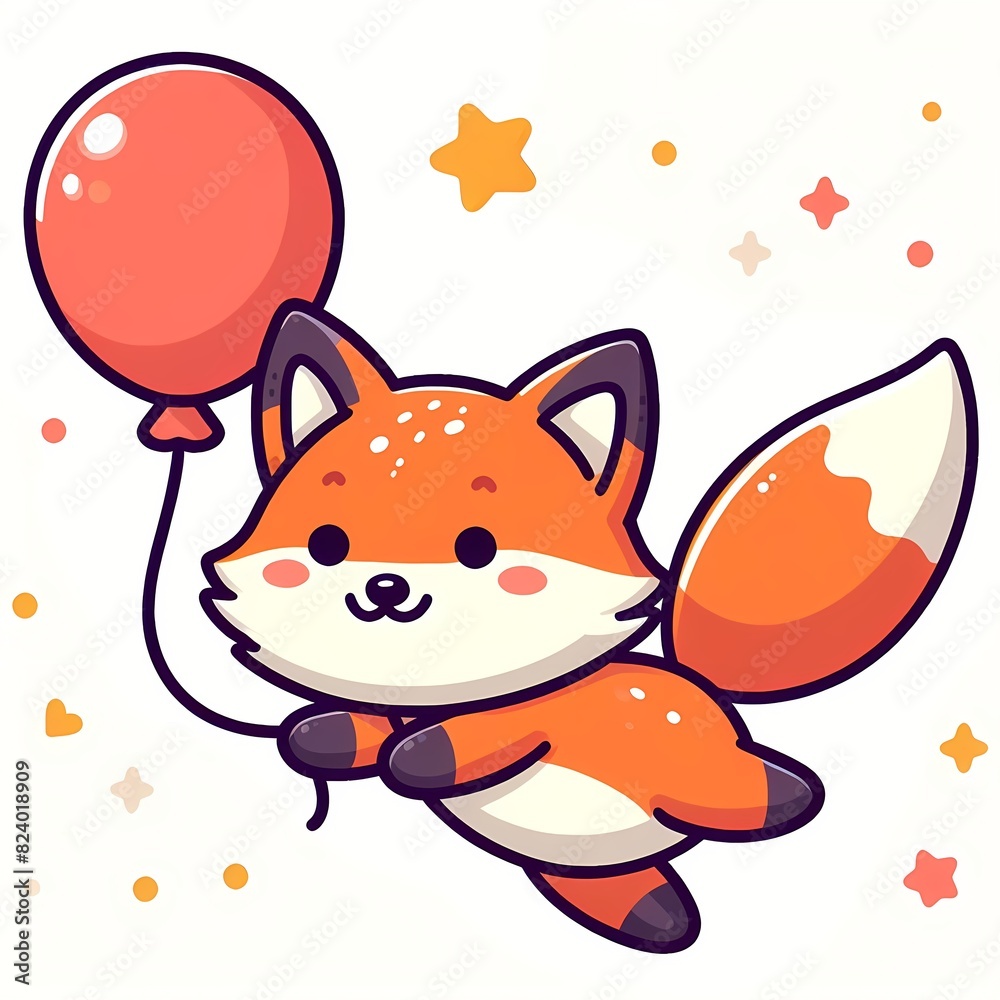 cute fox floating with balloon cartoon vector icon illustration Stock ...
