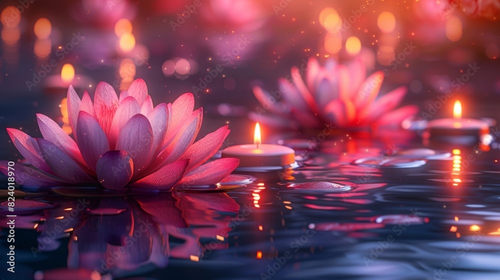 banner for vesak day featuring lotus flowers and candles, symbolizing ...
