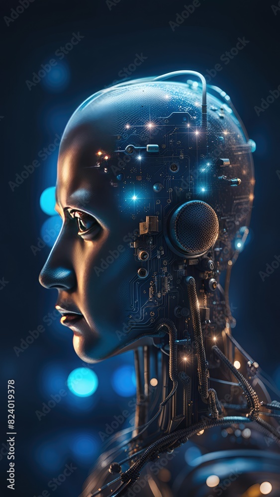 Artificial intelligence robot, cyber security, financial futuristic digital technology concept ...