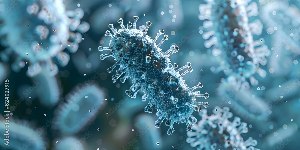 3D banner of grey bacteria on blurred background closeup render concept ...