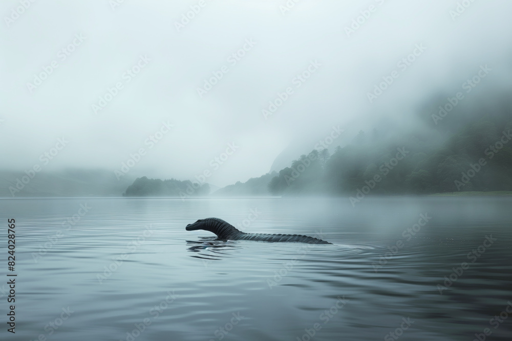 Nessie, the Lake Monster of Loch Ness Rears Out of Water Stock Photo ...