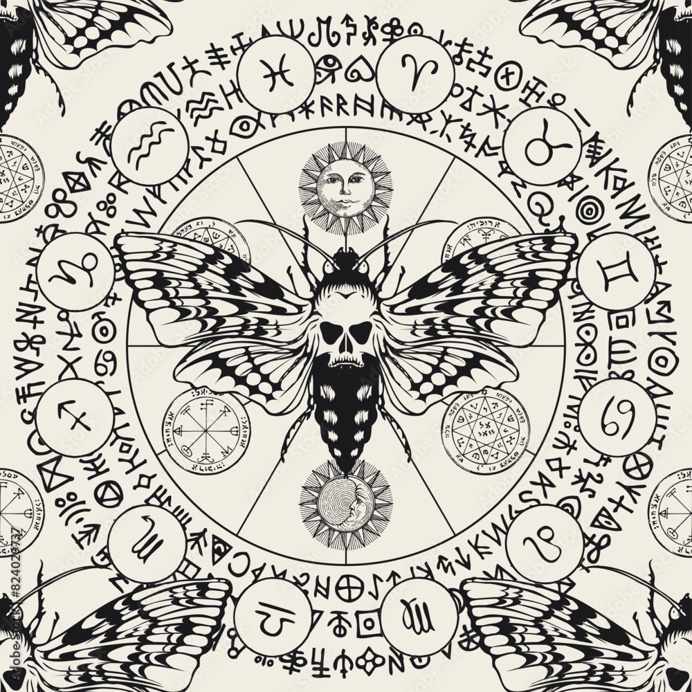 vector seamless pattern with death's head butterfly on the background ...