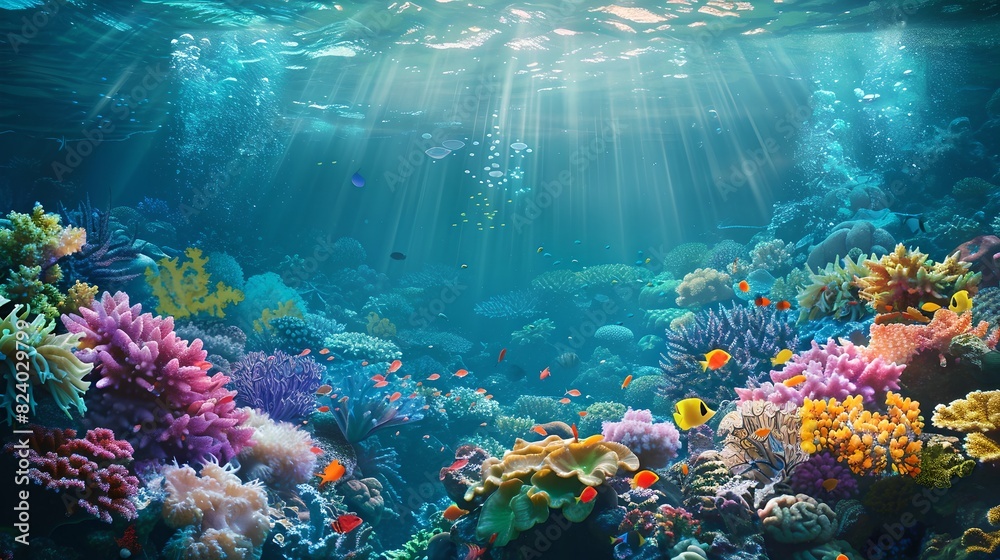 Vibrant coral reef under the sea. Beautiful marine life scene. Rich ...