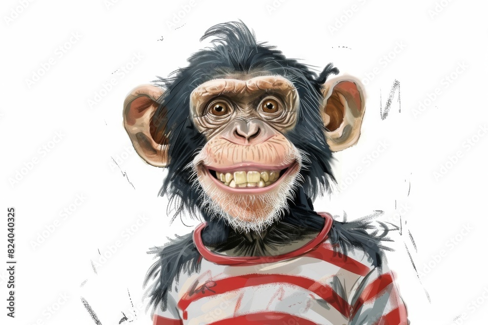This illustration features a mischievous monkey wearing a red and white ...