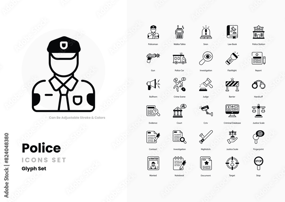 Police icons collection. Set contains such Icons as Police Badge, Law ...