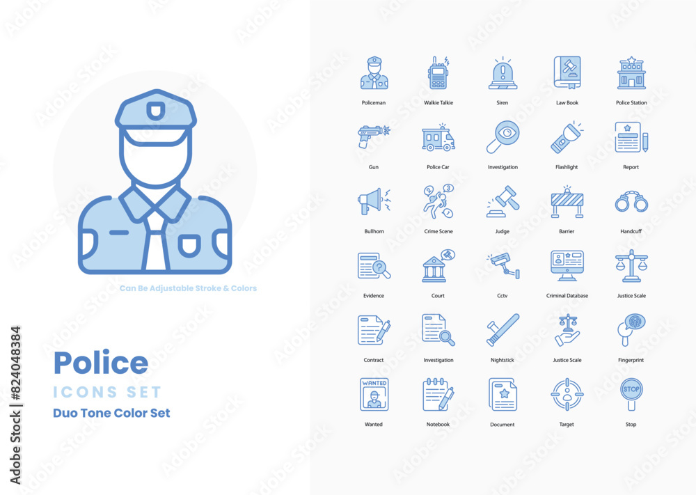 Police icons collection. Set contains such Icons as Police Badge, Law ...