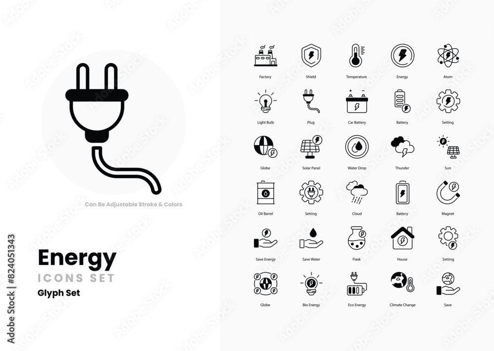 Energy icons collection. Set contains such Icons as power plant ...