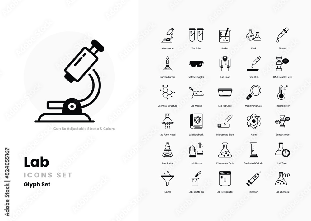 Lab icons collection. Set contains such Icons as test tube, flask ...