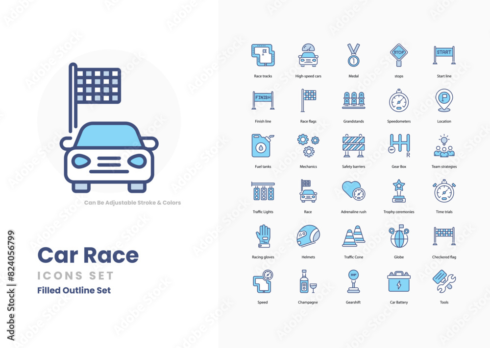 Car racing icons collection. Set contains such Icons as racecar, speed ...