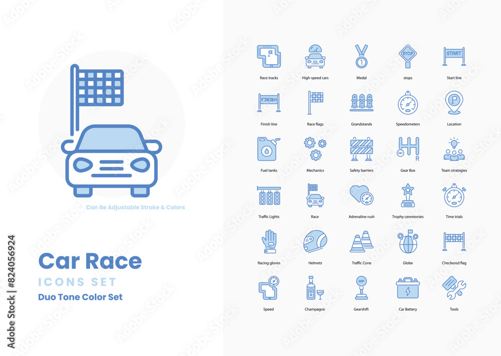 Car racing icons collection. Set contains such Icons as racecar, speed ...